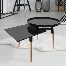 Pharao24.de Design Sofatisch in Schwarz Hochglanz und Bambus zwei unterschiedlichen Platten