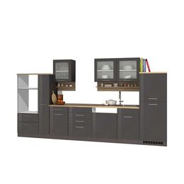 Pharao24.de K&uuml;chenblock in Grau hochgl&auml;nzend modern (zw&ouml;lfteilig)