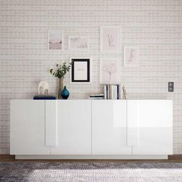 Pharao24.de Wei&szlig;es Esszimmersideboard in Hochglanz vier Dreht&uuml;ren
