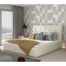 Pharao24.de Doppelbett Bettgestell in Cremewei&szlig; aus Kunstleder