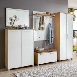 Pharao24.de Garderobenkombination in Wei&szlig; Eiche Bianco Glas beschichtet (f&uuml;nfteilig)