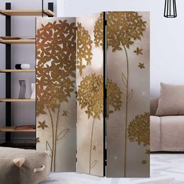 Pharao24.de Paravent mit Blumen Motiv Goldfarben Landhausstil
