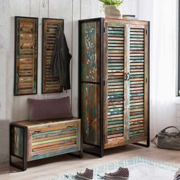 Pharao24.de Shabby Chic Garderoben Set in Bunt und Schwarz Recyclingholz und Metall (vierteilig)