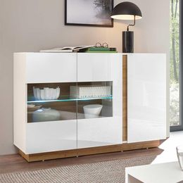 Pharao24.de Esszimmersideboard in Wei&szlig; und Wildeiche Optik Glas