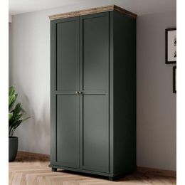 Pharao24.de Schlafzimmerkleiderschrank im Landhausstil Dunkelgr&uuml;n und Eichefarben