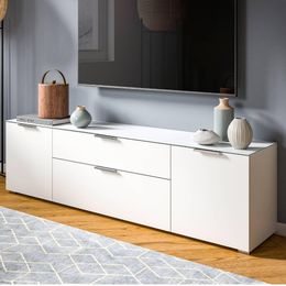 Pharao24.de TV Sideboard Fernsehschrank in Wei&szlig; mit Metallgriffen