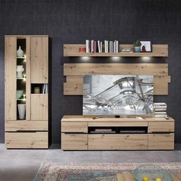 Pharao24.de Wohnzimmer Anbauwand Holzoptik in Wildeichefarben Dunkelgrau (dreiteilig)
