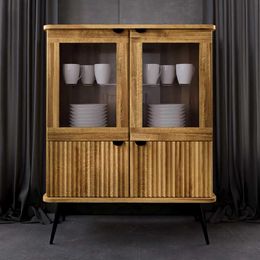 Pharao24.de Highboard mit Glast&uuml;ren aus Wildeiche Massivholz Stahl