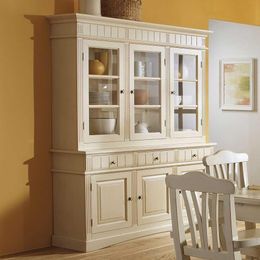 Pharao24.de Vintage K&uuml;chenbuffet in Cremefarben Fichte massiv Cremewei&szlig; 167x201x47 cm Shabby Pharao24