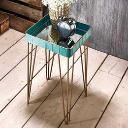 Pharao24.de Designtisch in T&uuml;rkis und Bronzefarben Spiegelglas Platte