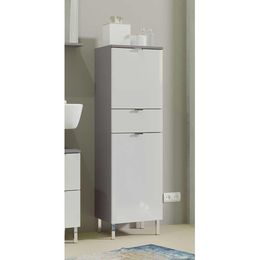 Pharao24.de Bad Hochschrank in Wei&szlig; Hochglanz und Dunkelgrau 120 cm hoch