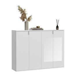 Pharao24.de Wei&szlig;er Schuhschrank Hochglanz 122 cm breit 4 t&uuml;rig (zweiteilig)