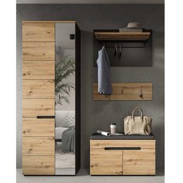 Pharao24.de Garderobe Flur Flur Set in Wildeichefarben und Grau (vierteilig)