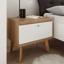 Pharao24.de Nachttisch in Wei&szlig; und Eichefarben Skandi Design