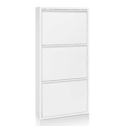 Pharao24.de Stahl Schuhschrank in Wei&szlig; drei Klappen