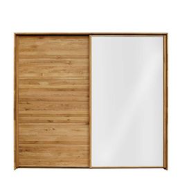 Pharao24.de Kleiderschrank Massivholz aus Wildeiche und Wei&szlig;glas Schwebet&uuml;ren