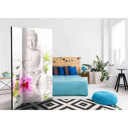 Pharao24.de Paravent mit Buddha in Wei&szlig; 135 cm breit