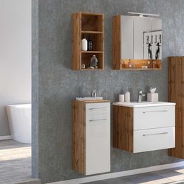 Pharao24.de Modernes Badm&ouml;bel Set in Wei&szlig; und Wildeiche Optik LED Beleuchtung (vierteilig)