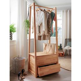 Pharao24.de Garderobe freistehend aus Kernbuche Massivholz zwei Schubladen