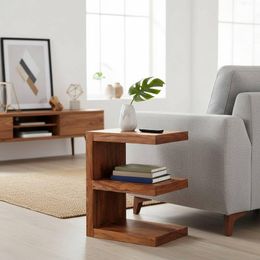 Pharao24.de Design Beistelltisch in E-Form Sheesham Massivholz