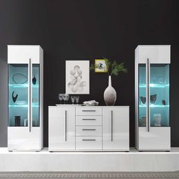 Pharao24.de Wohnkombination f&uuml;r Esszimmer Wei&szlig; Hochglanz (dreiteilig)