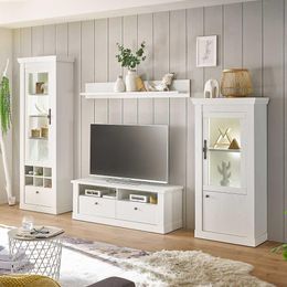 Pharao24.de Fernseher Schrankwand TV Wohnwand in Wei&szlig; im Skandi Design (vierteilig)
