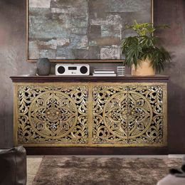Pharao24.de Sideboard Holzkommode mit Ornament Muster geschnitzt
