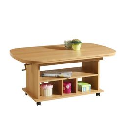 Pharao24.de Ausziehbarer Couchtisch aus Buche mit Rollen