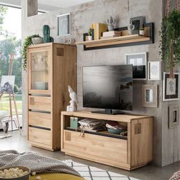 Pharao24.de Wohnwand modern aus Wildeiche Massivholz TV Lowboard (dreiteilig) Pharao24