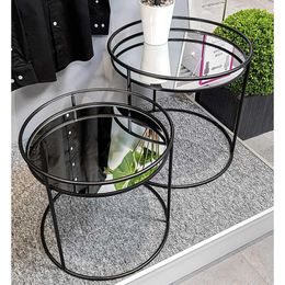 Pharao24.de Spiegelglas Beistelltische mit Ringgestell Stahl (zweiteilig)