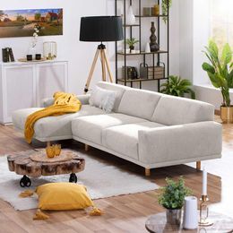 Pharao24.de Hochwertiges Ecksofa in Silbergrau und Eichefarben Skandi Design