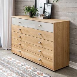 Pharao24.de Schlafzimmer Kommode in Beige Glas beschichtet Eiche