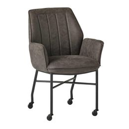 Pharao24.de Polsterstuhl Esszimmer rollbar mit Armlehnen Gestell aus Metall (2er Set)