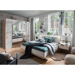 Pharao24.de Design Schlafzimmer Set in Eiche Bianco und Beige modern (vierteilig)