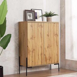 Pharao24.de Kommode Highboard mit Vierfu&szlig;gestell aus Metall und Dreht&uuml;ren