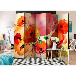 Pharao24.de 5-teiliger Paravent mit Mohnblumen in Orange und Rot modern