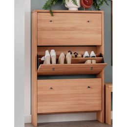 Pharao24.de Schuhklappenschrank mit drei Schuhwalzen Buche Massivholz 82x133x27 cm Pharao24