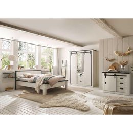 Pharao24.de Schlafzimmer Set modern Country in Pinie Wei&szlig; Anthrazit (f&uuml;nfteilig)