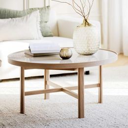 Pharao24.de Moderner Sofatisch aus Keramik in Beige Eiche Massivholz