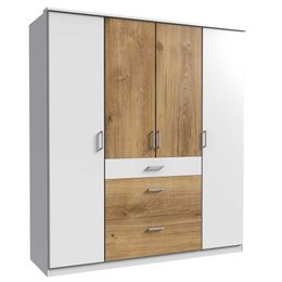 Pharao24.de Schlafzimmerschrank mit Schubladen modern in Plankeneiche NB Wei&szlig;
