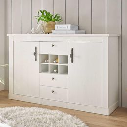 Pharao24.de Sideboard Kommode in Holzoptik Pinie wei&szlig; mit Platz f&uuml;r 6 Flaschen