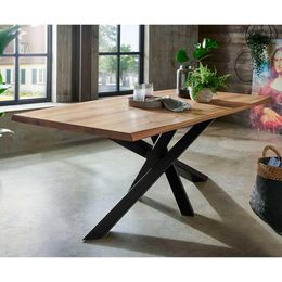 Pharao24.de Esstisch aus Wildeiche Massivholz und Stahl Mikado Fu&szlig;gestell 180x76x100 cm Pharao24