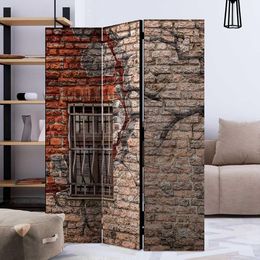 Pharao24.de Paravent hoch mit Ziegelstein Mauer Motiv Leinwand und Fichte
