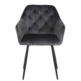 Pharao24.de Polsterstuehle Esszimmer in Anthrazit Samtvelours Metallgestell schwarz (2er Set)