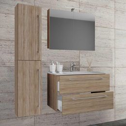 Pharao24.de Badm&ouml;belset Wandmontage modern in Sonoma-Eiche 46 cm tief (dreiteilig)