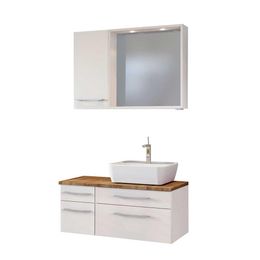 Pharao24.de Design M&ouml;bel Set f&uuml;r Badezimmer Wei&szlig; und Wildeiche Dekor (dreiteilig)