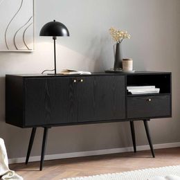 Pharao24.de Wohnzimmer Kommode Sideboard im Retrostil in Schwarz