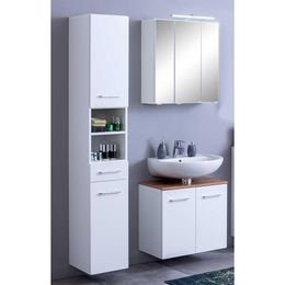 Pharao24.de Badezimmer Kombination in Wei&szlig; und Wildeiche Optik Made in Germany (dreiteilig)
