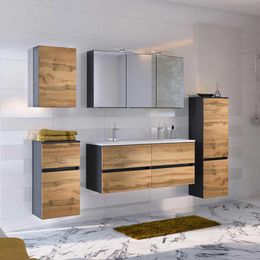 Pharao24.de Design Badezimmer Set mit Doppel Waschtisch Wildeiche Optik und Anthrazit (f&uuml;nfteilig)