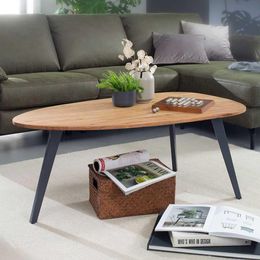 Pharao24.de Retrostil Couchtisch aus Akazie Massivholz und Metall 110 cm breit
